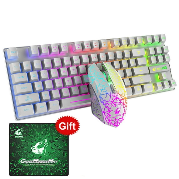 Wireless Gaming Keyboard Mouse Combo, LED Backlit Floating Mechanical ...