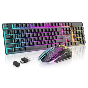 Wireless Gaming Keyboard and Mouse Combo with 87 Key Rainbow LED ...