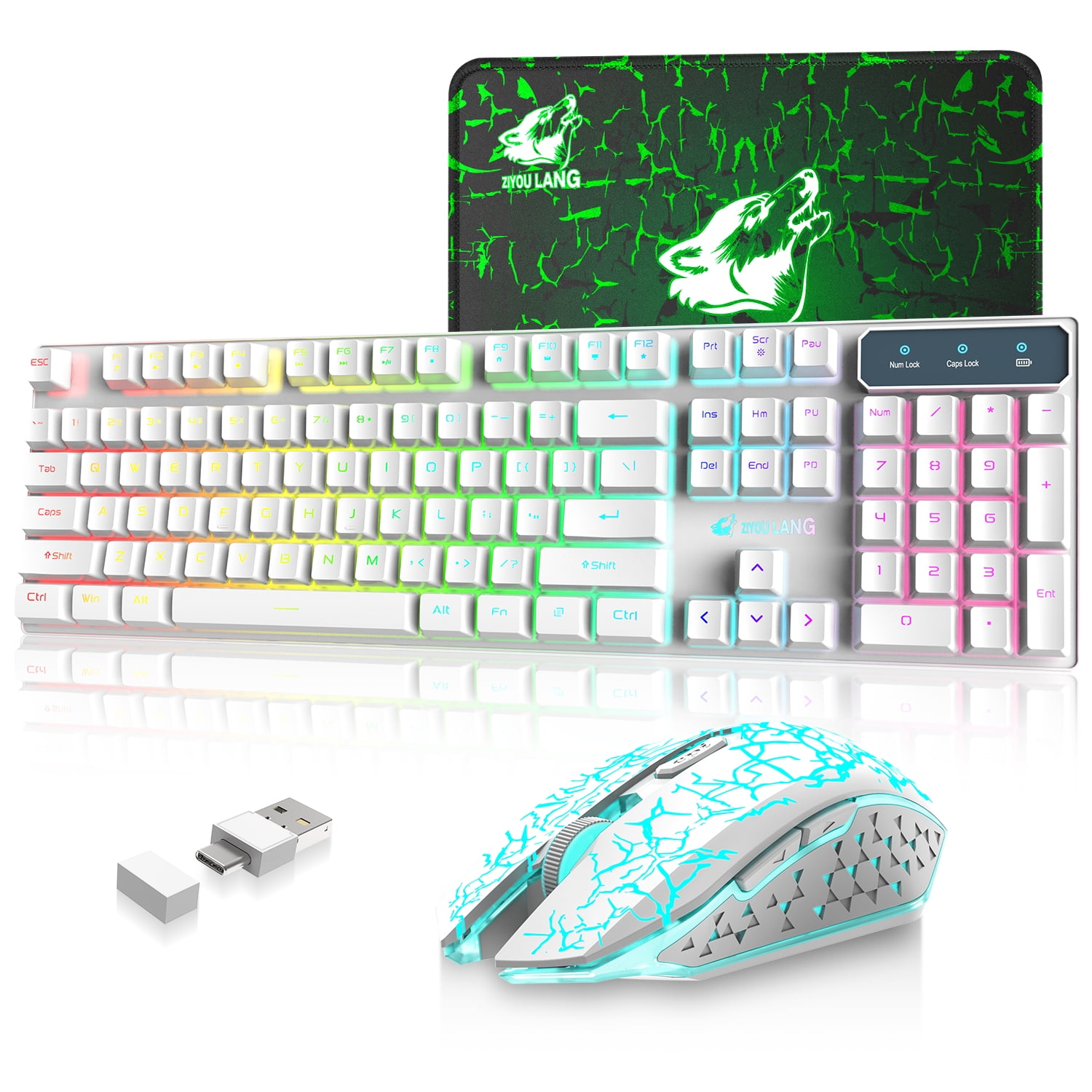 Wireless Gaming Keyboard and Mouse Combo Rainbow Backlight Quiet ...