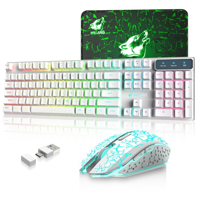Wireless Gaming Keyboard and Mouse Combo Rainbow Backlight Quiet ...