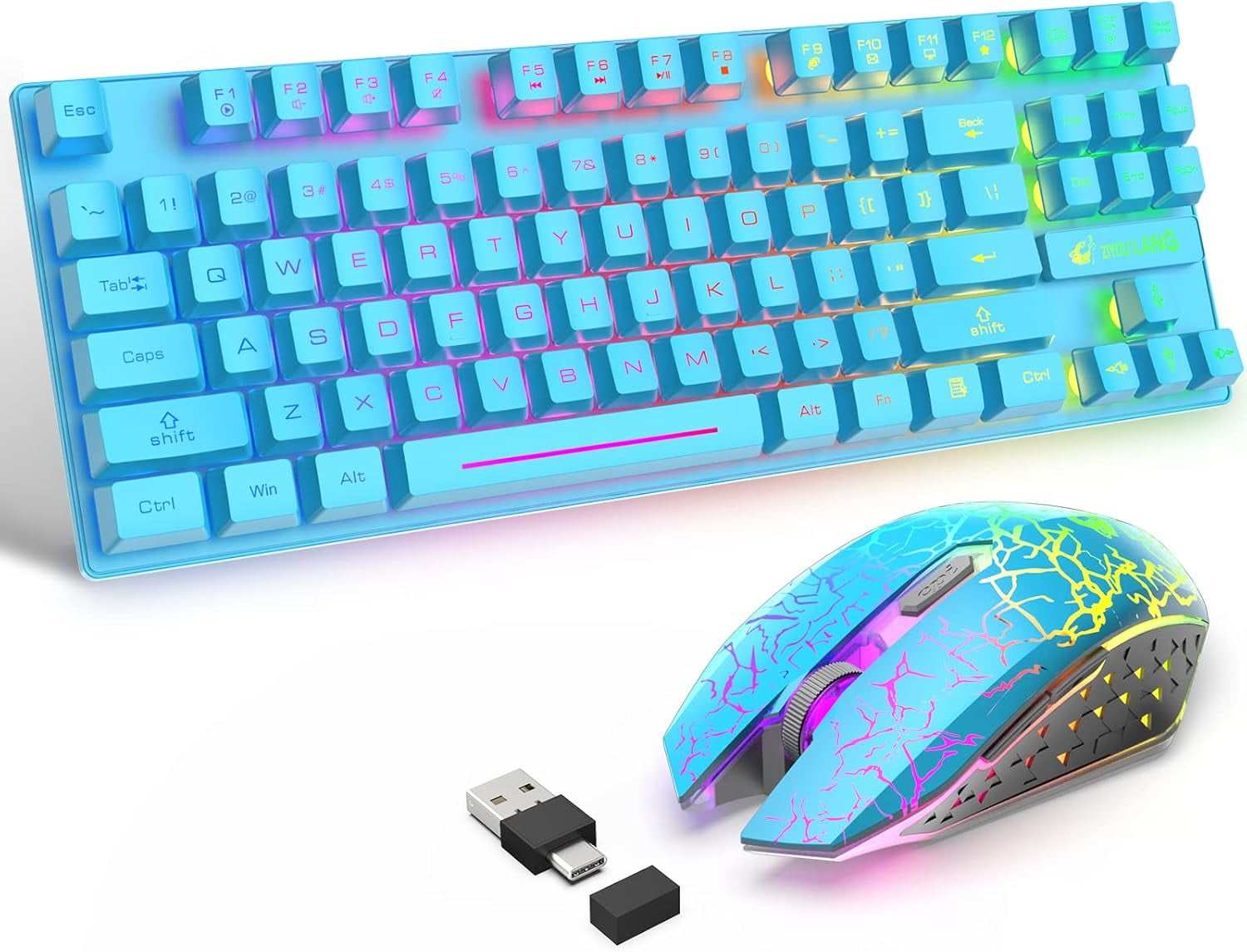 Wireless Gaming Keyboard and Mouse Combo,Rainbow Backlit 87 Keys ...