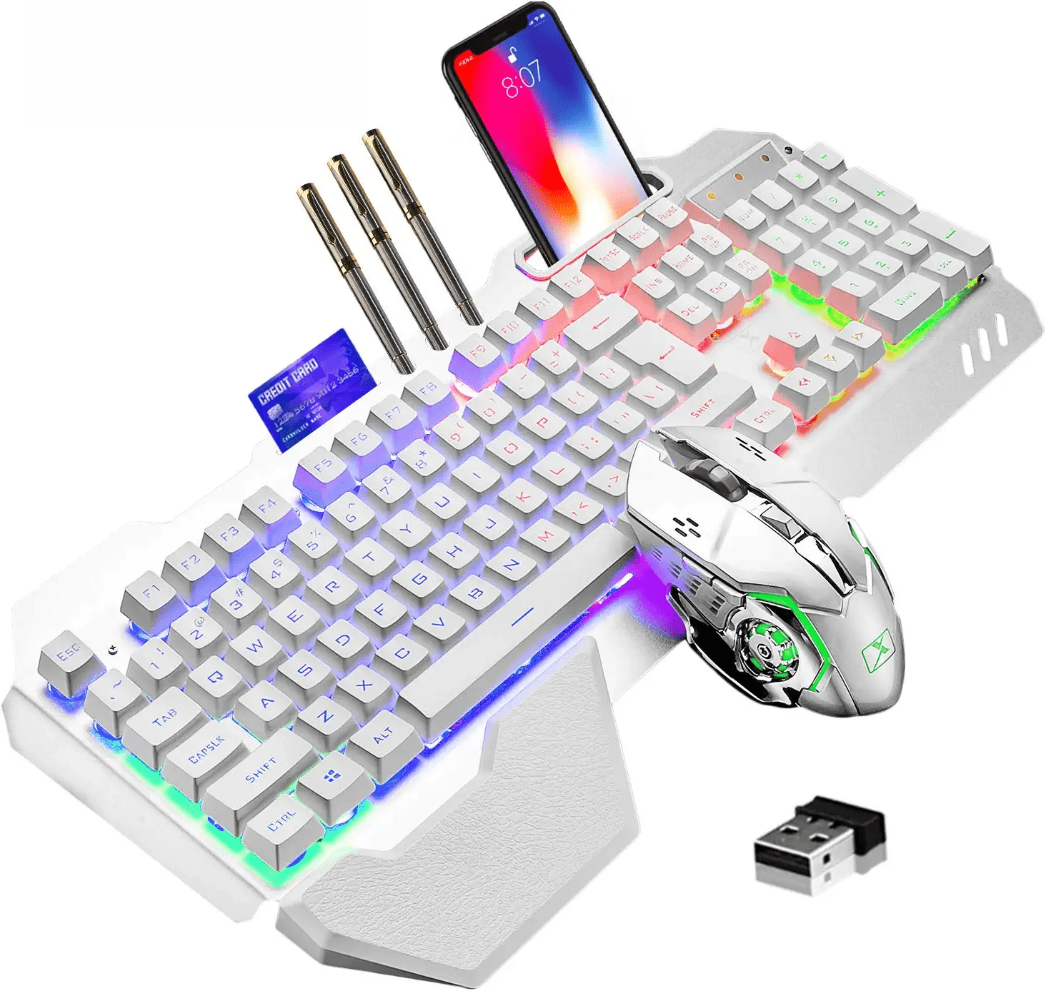 Rgb Backlit Wireless Gaming Keyboard And Mouse Set Rechargeable 5000mah Battery Metal Panel