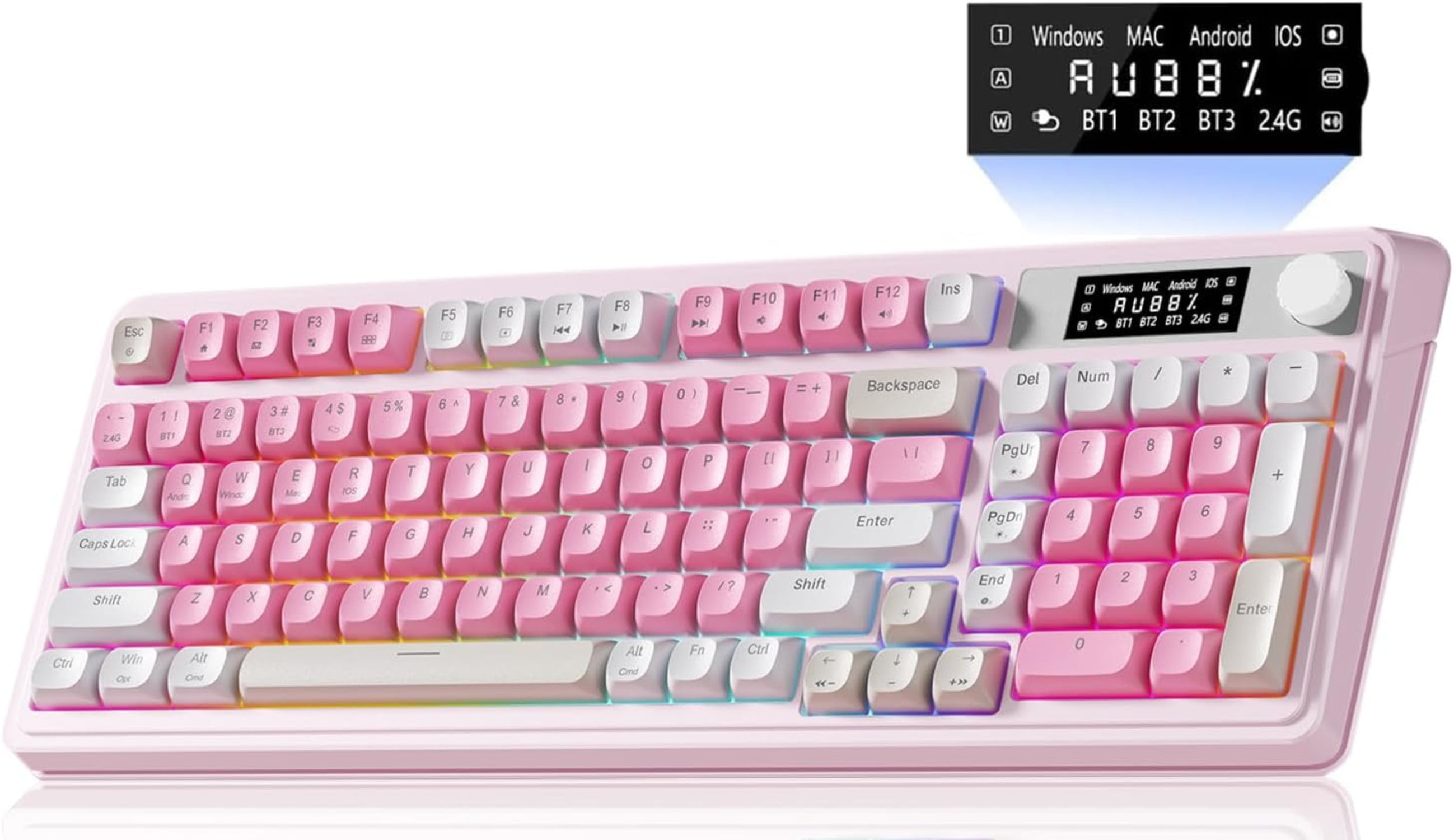 Wireless Gaming Keyboard, Tri-Mode Computer Keyboard with Number Pad ...