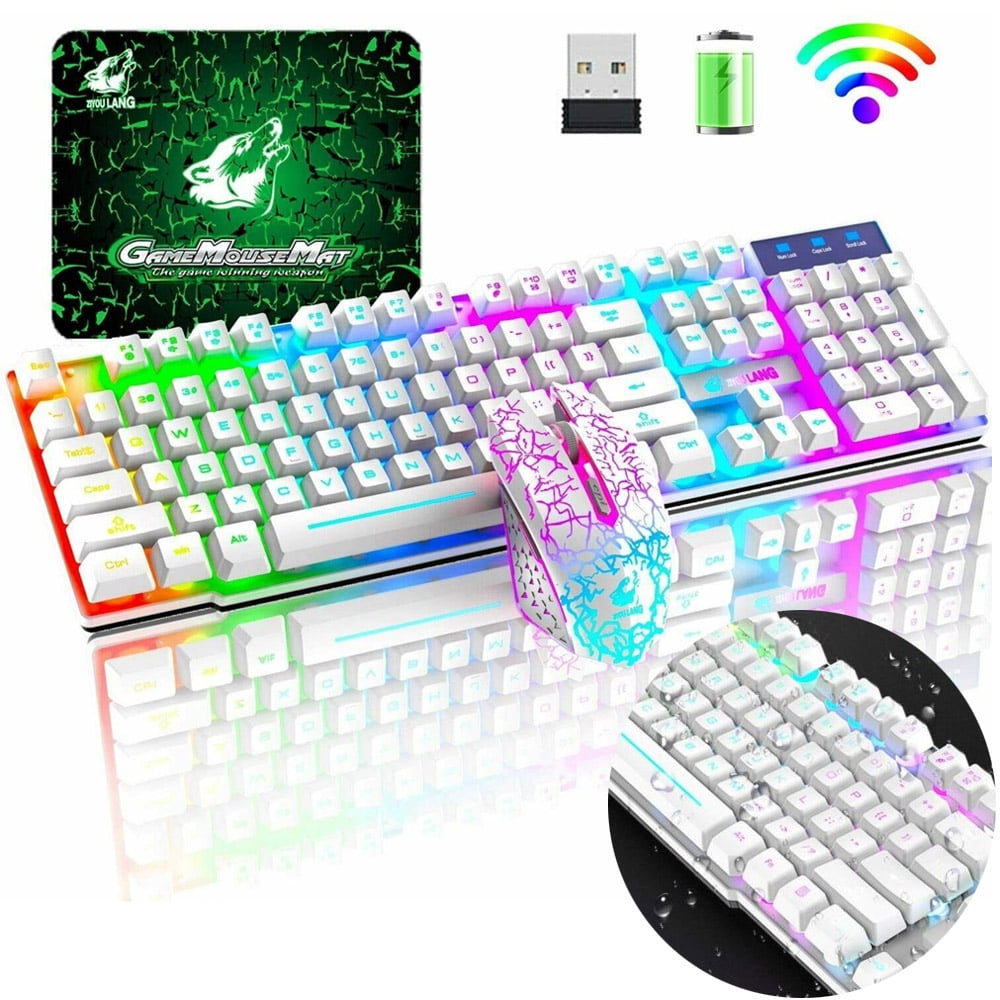 Wireless Gaming Keyboard and Mouse Combo Set Rainbow LED Backlit ...