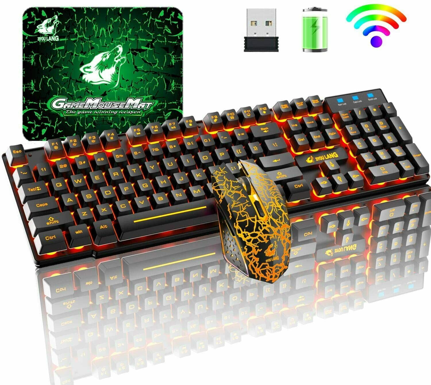Wireless Gaming Keyboard and Mouse Combo Set With Mouse Pad Rainbow ...