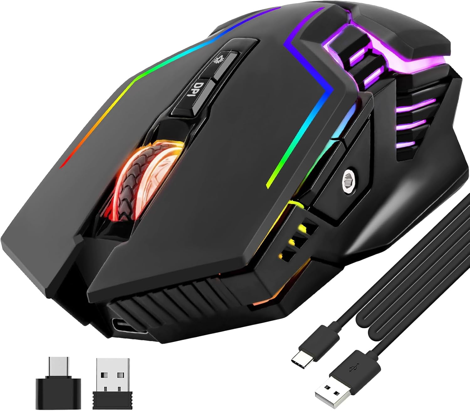 Wireless Gaming Mouse for PC, RGB Backlit, 11 Light Modes, 2.4G ...