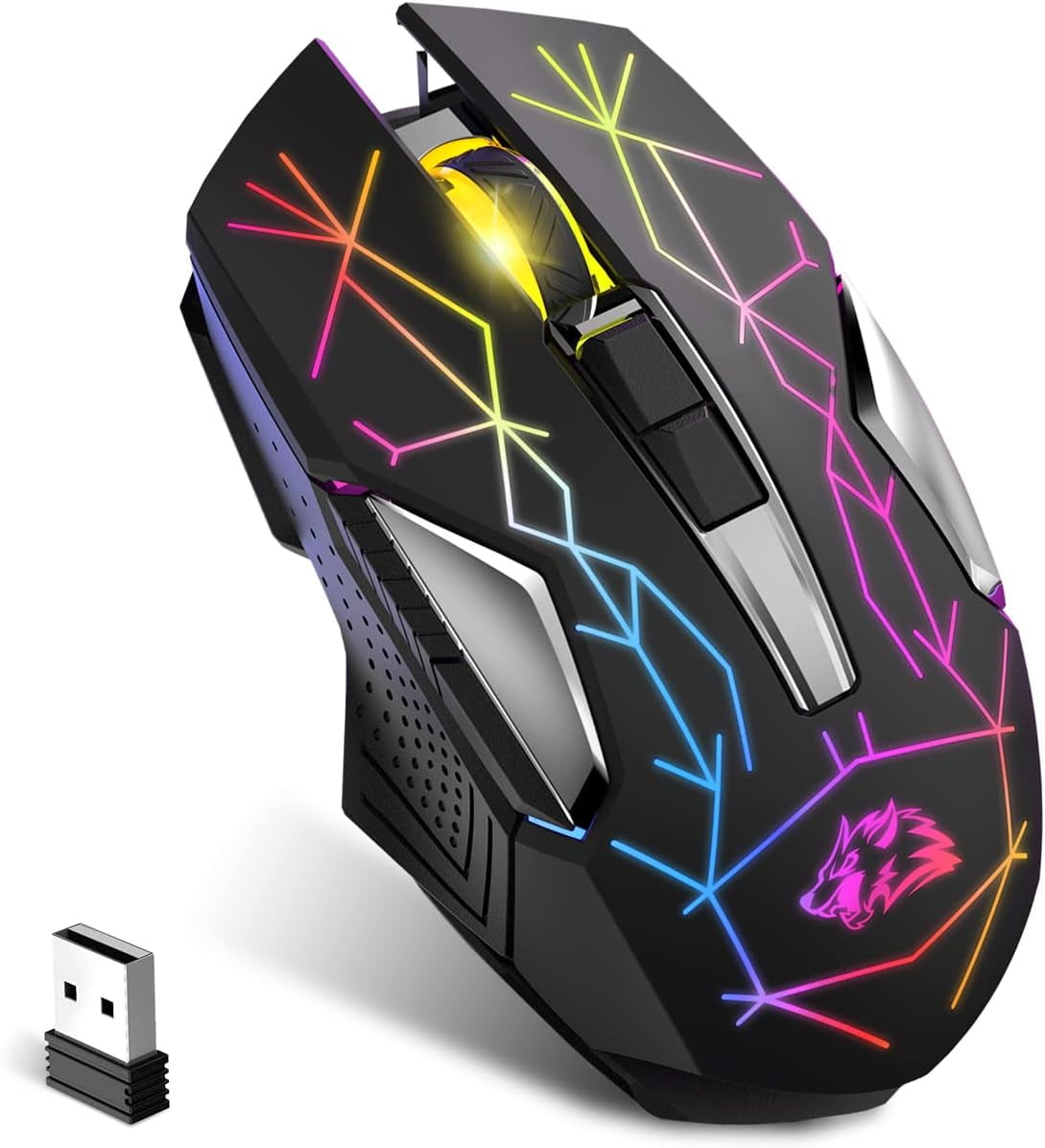 Wireless Gaming Mouse Rechargeable with Silent Rainbow RGB Backlit ,2 ...