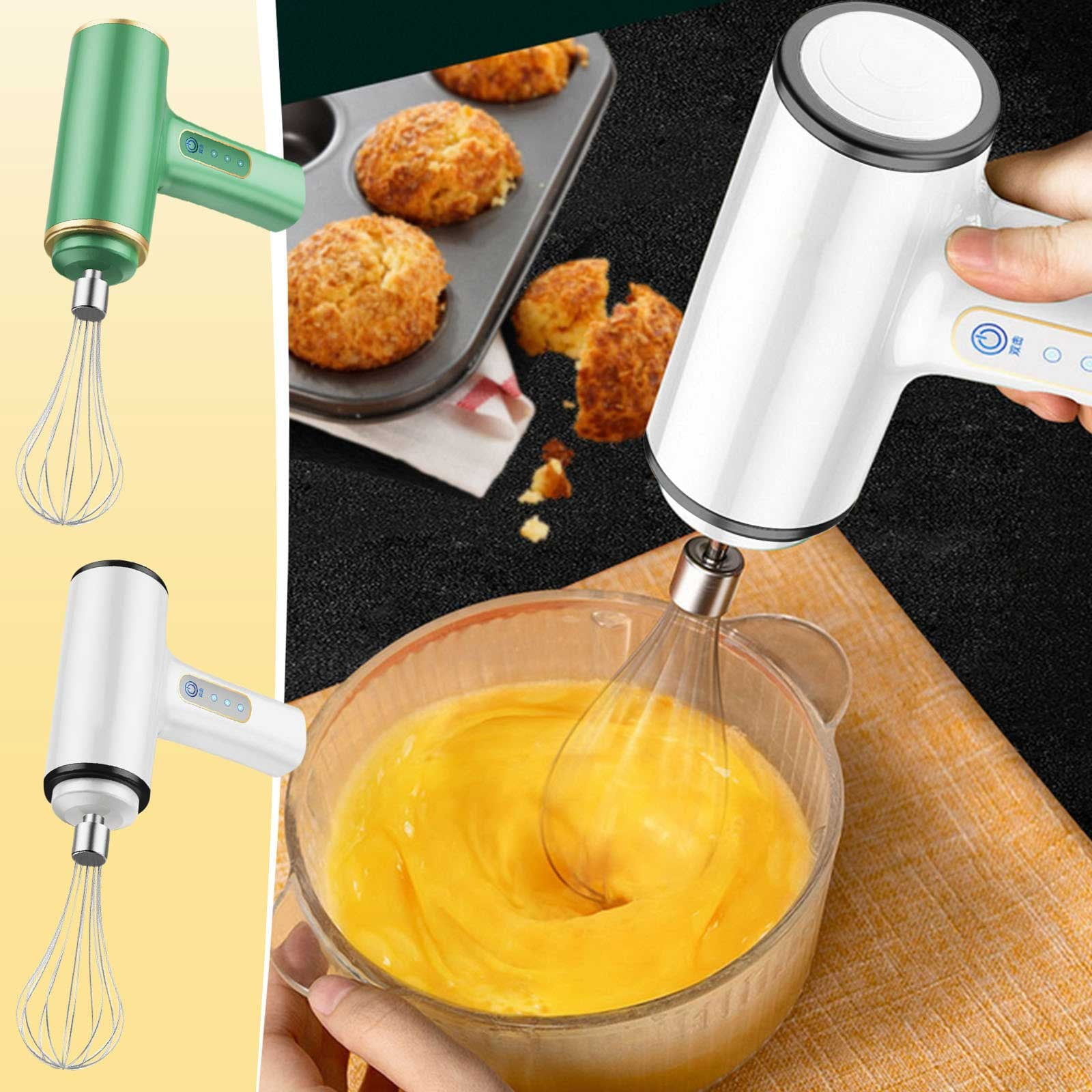 Wireless Hand Mixer 3 Speed Mini Egg Beater with 800mAh Battery Detachable Stainless Steel for ...