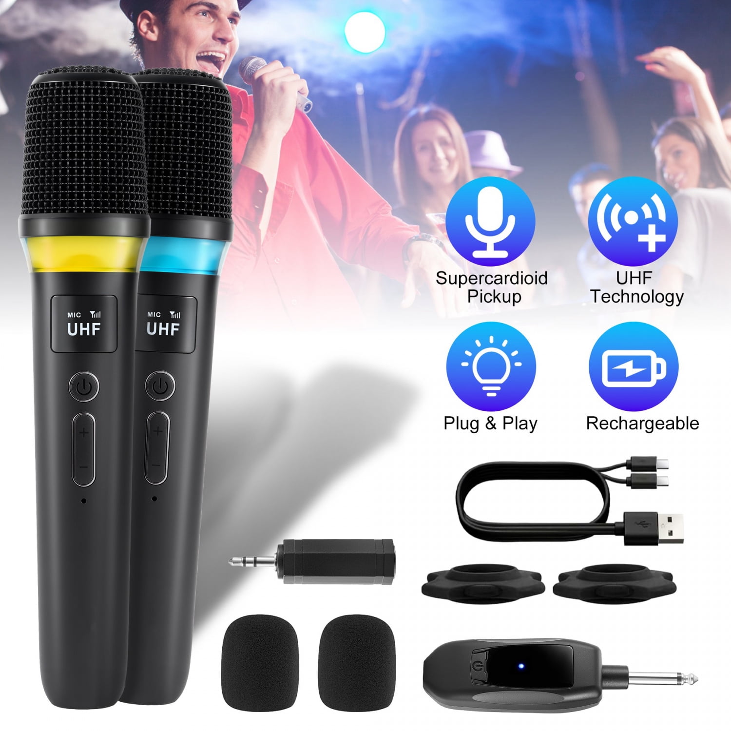 Wireless Handheld Microphone 164FT 2.4GHz Transmission Cardioid Noise ...