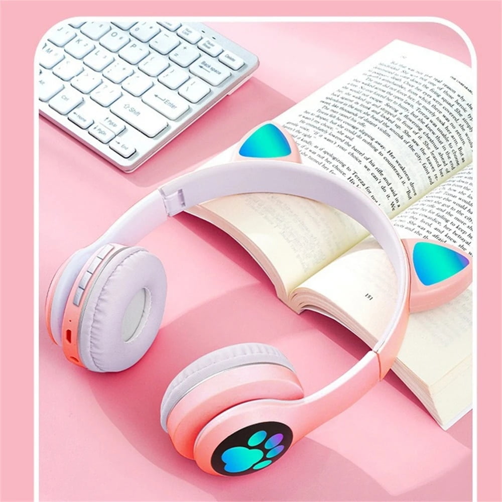 Wireless Headphone Bluetooth 5.0 Cute Cat Ear RGB Light Headband Helmet ...