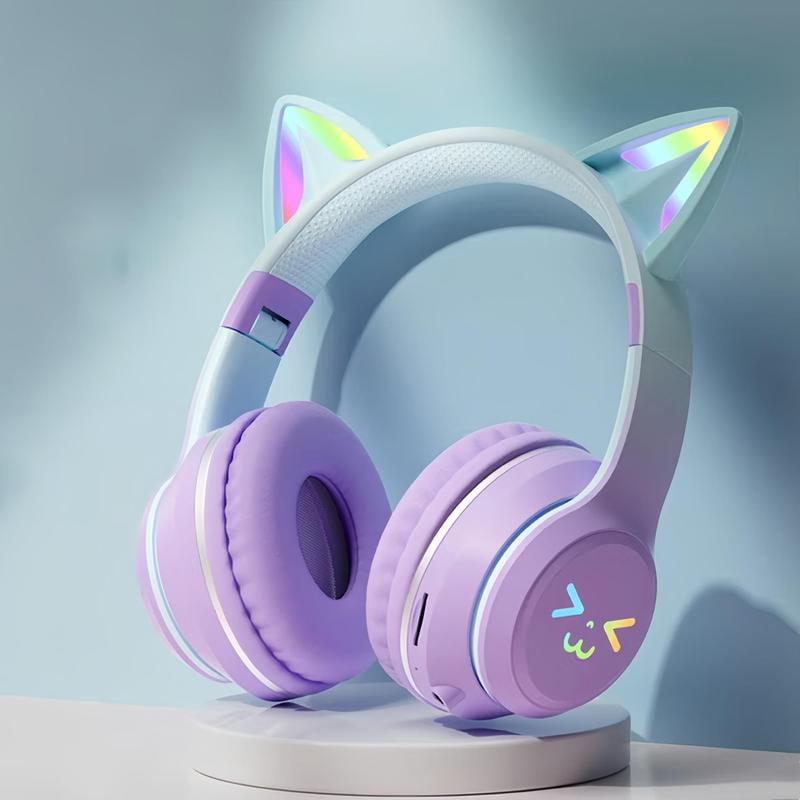 Wireless Headphone, Cat Ear Design Headphone with Built-in Microphone, Foldable Bluetooth ...