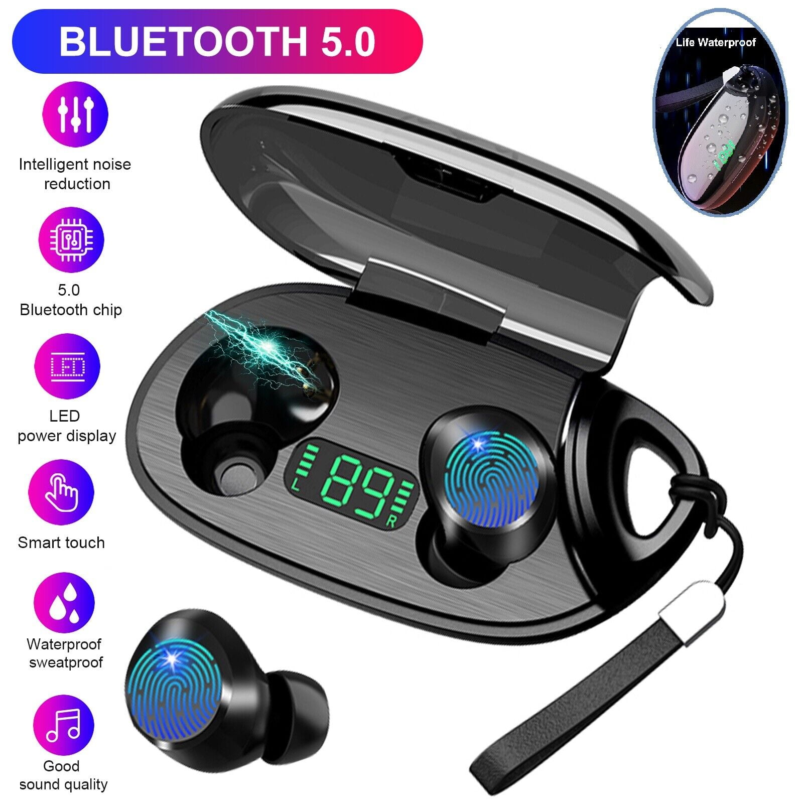 Wireless Headphones Bluetooth 5.0 Earbuds Noise Cancelling Headset TWS ...