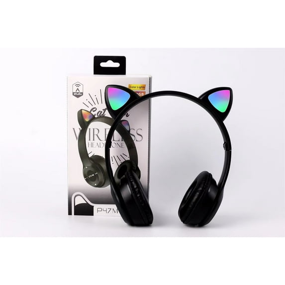 Wireless Headphones Cat Ear Bluetooth-Compatible Helmets Stereo Bass ...