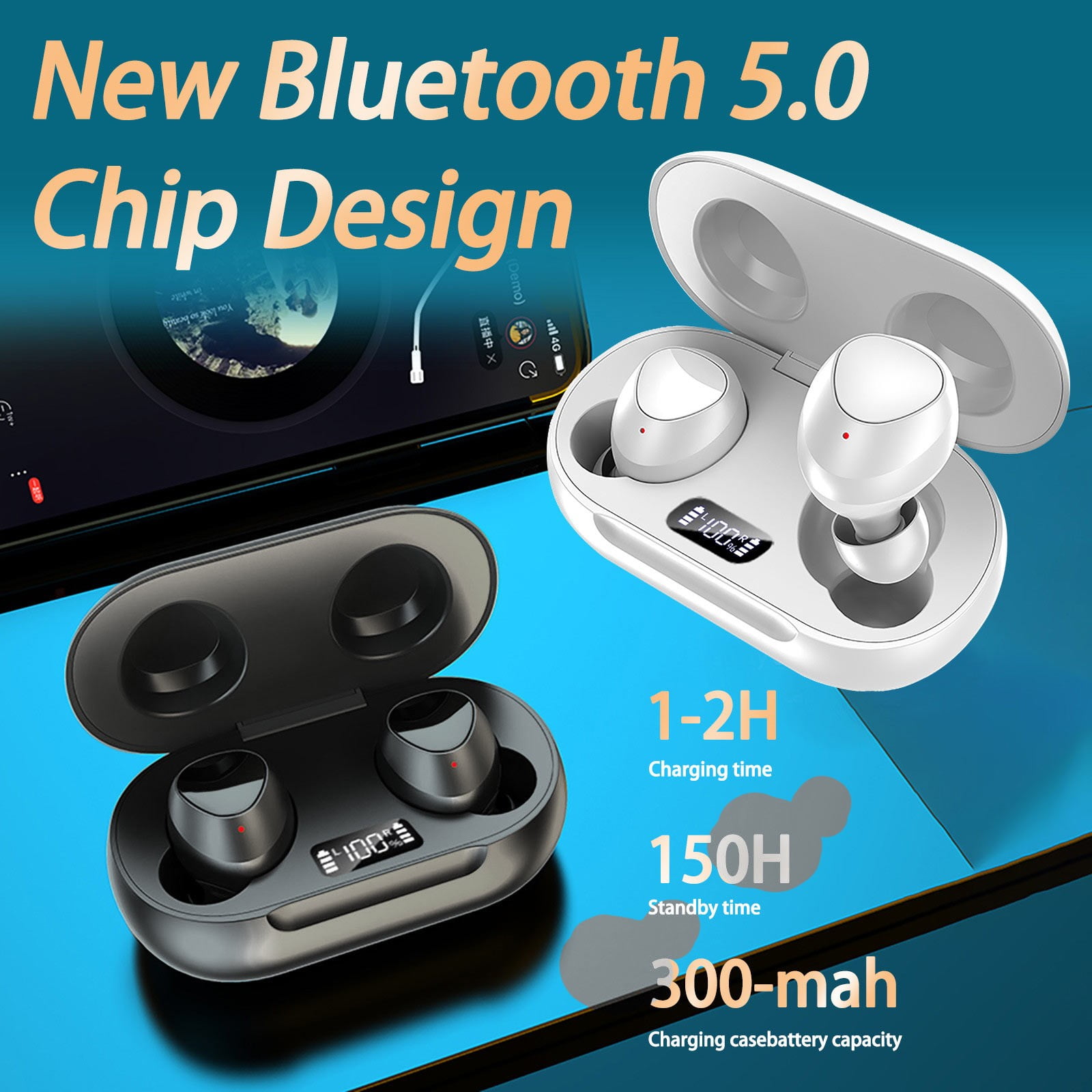 Wireless Headset Bluetooth 5.0 Sport Headset Digital Display Portable ...