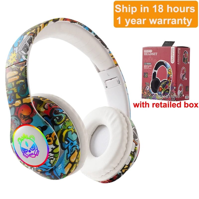Wireless Headset Flash Light Kids Ear Headphones with Mic Bluetooth ...