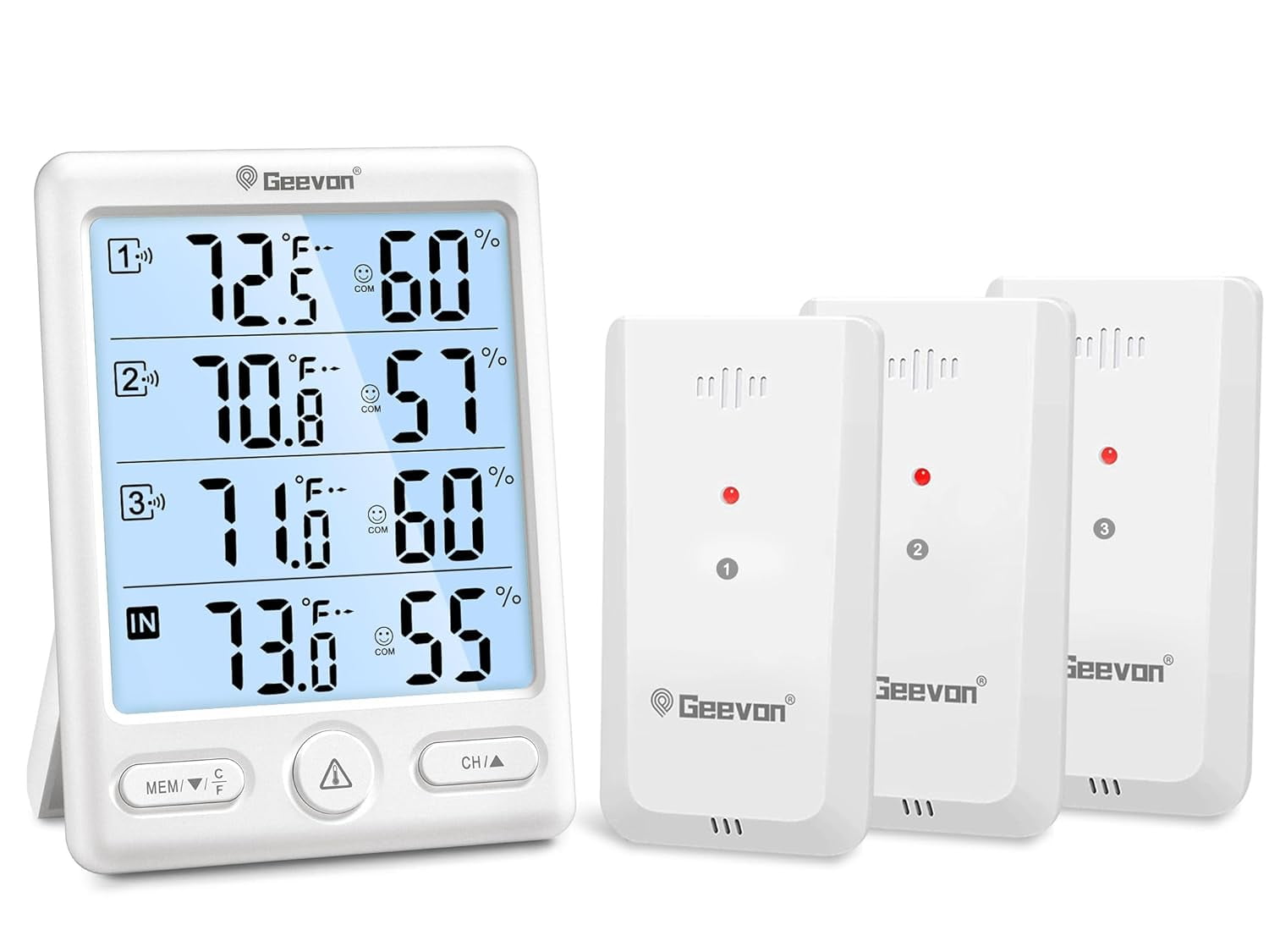 Wireless Indoor Outdoor Thermometer with 3 Remote Sensors, 5-Inch ...