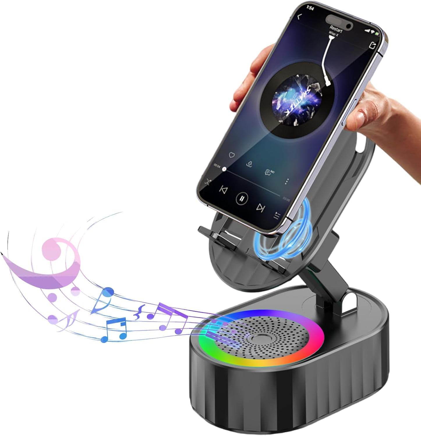 Wireless Induction Audio Bluetooth Speaker 5in1 Phone Holder Emergency ...