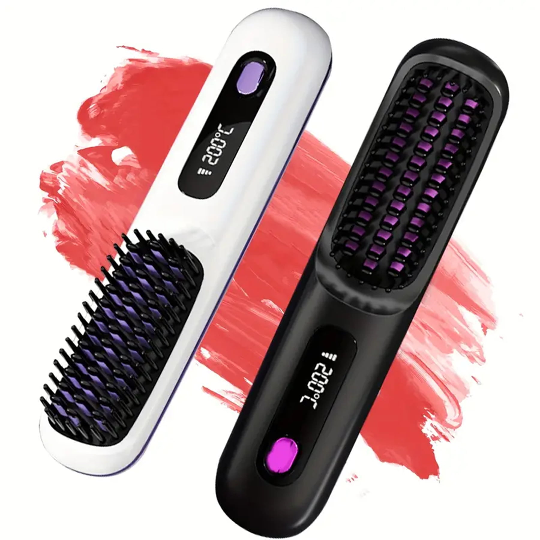 Wireless Ionic Hair Straightening Brush - Portable, Negative Ions, USB ...