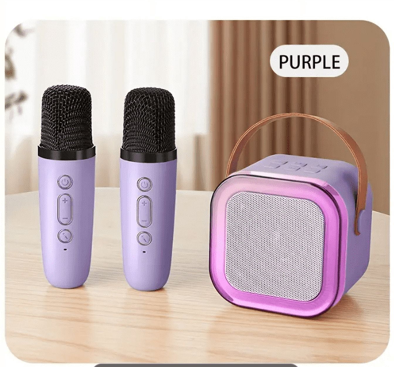 Compact Karaoke Speaker with 2 Wireless Mics LED Lights Multi-Colored ...