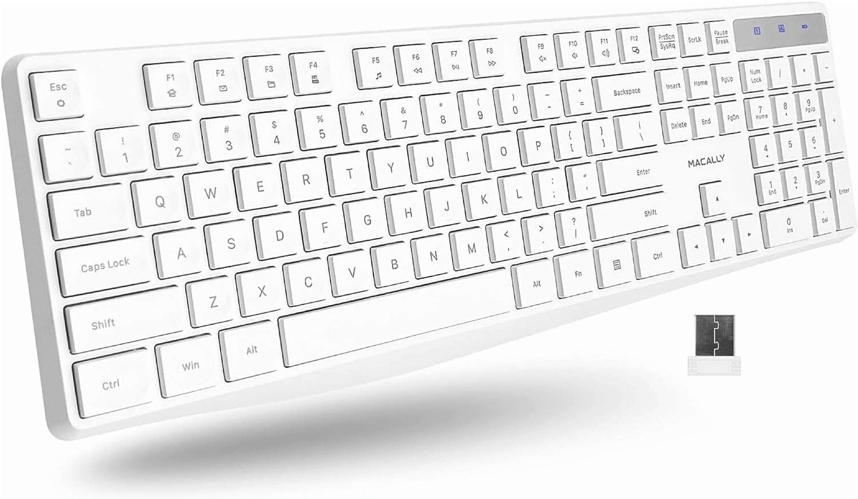 Wireless Keyboard, 2.4G Wireless White Keyboard - Ergonomic Full Size ...