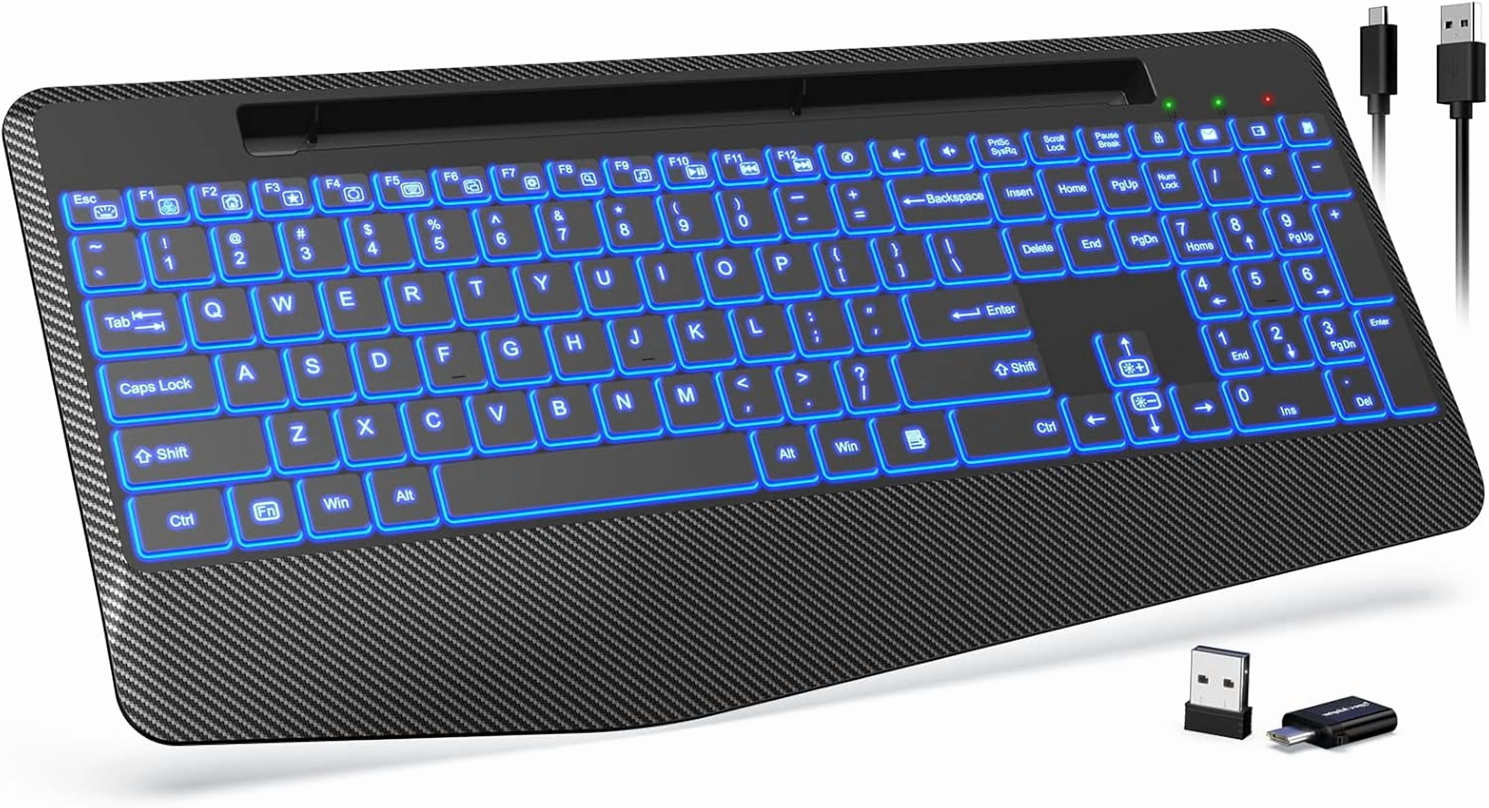 Wireless Keyboard with 7 Colored Backlits, Wrist Rest, Phone Holder ...