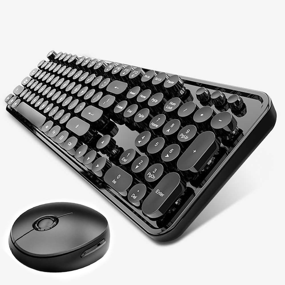 Wireless Keyboard And Mouse Combo, Retro Style Keyboard With Round ...