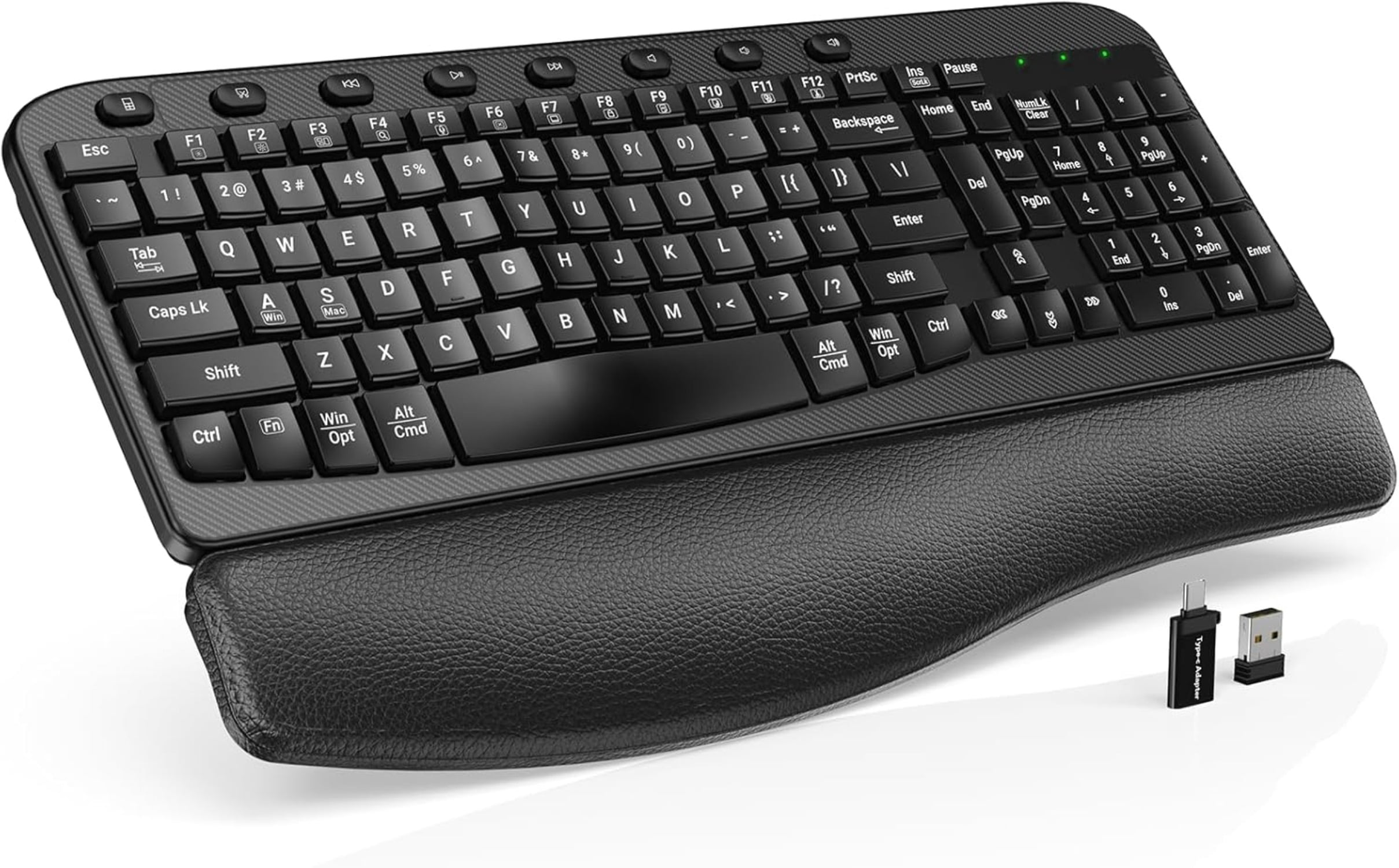 Wireless Keyboard, Ergonomic Wave Keyboards with Cushioned Wrist Rest ...