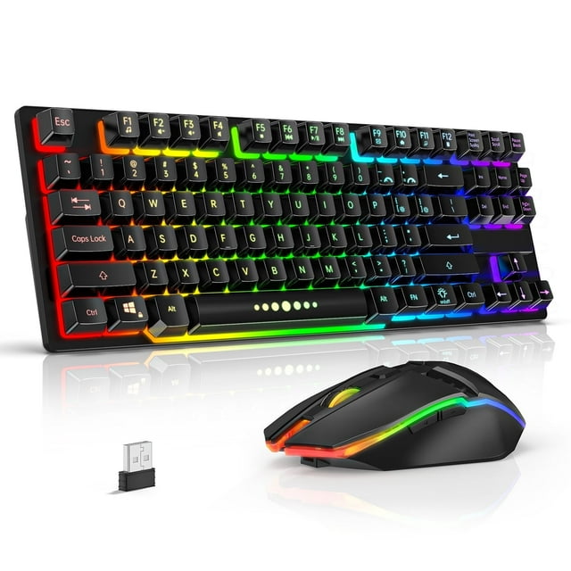 Wireless Keyboard and Mouse, 87 Keys Mechanical Feel Keyboard Mice ...
