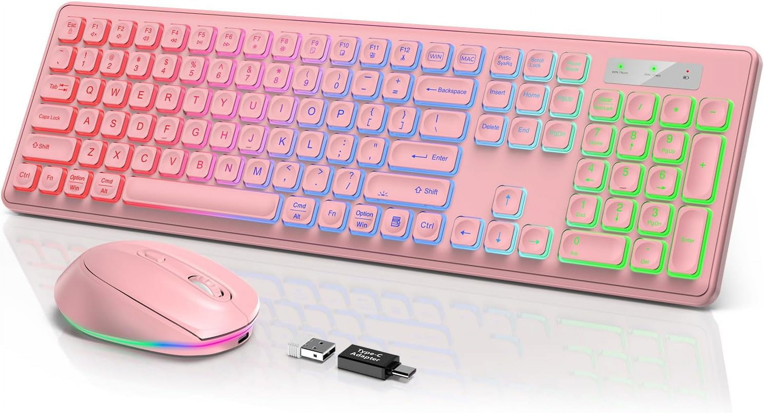 Wireless Keyboard and Mouse Backlit, Quiet Light Up Keys, Tilt Legs ...