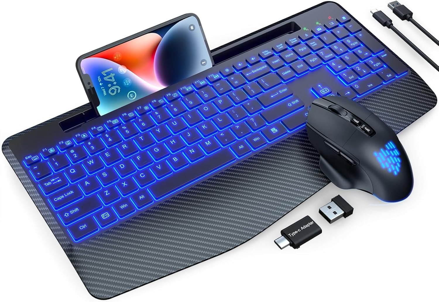 Wireless Keyboard and Mouse Backlits, Wrist Rest, LED Mouse ...