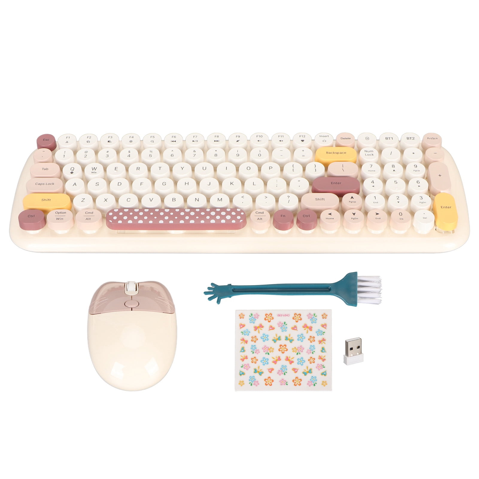 Wireless Keyboard Mouse Colorful Full Size Typewriter Keyboard Cute Optical Mouse for Windows PC ...