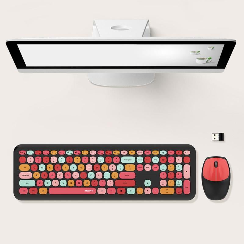 Wireless Keyboard & Mouse Combo (1 Set), Full-sized Plug and Play Colorful Design Keyboard ...