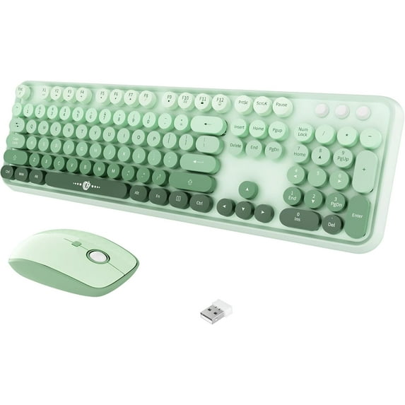 Wireless Keyboard and Mouse Combo, 104 Keys Full-Sized 2.4 GHz Round ...