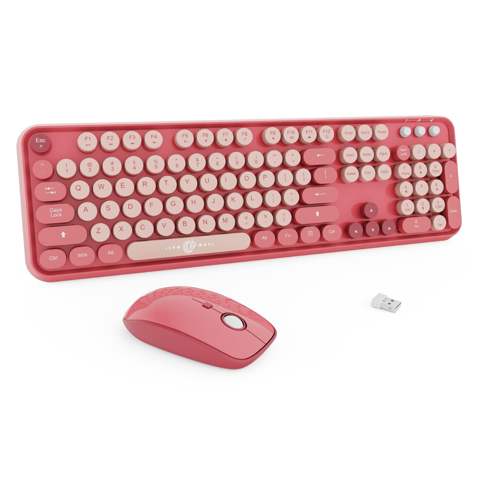 Wireless Keyboard and Mouse Combo, 104 Round Keys Cute Colorful ...