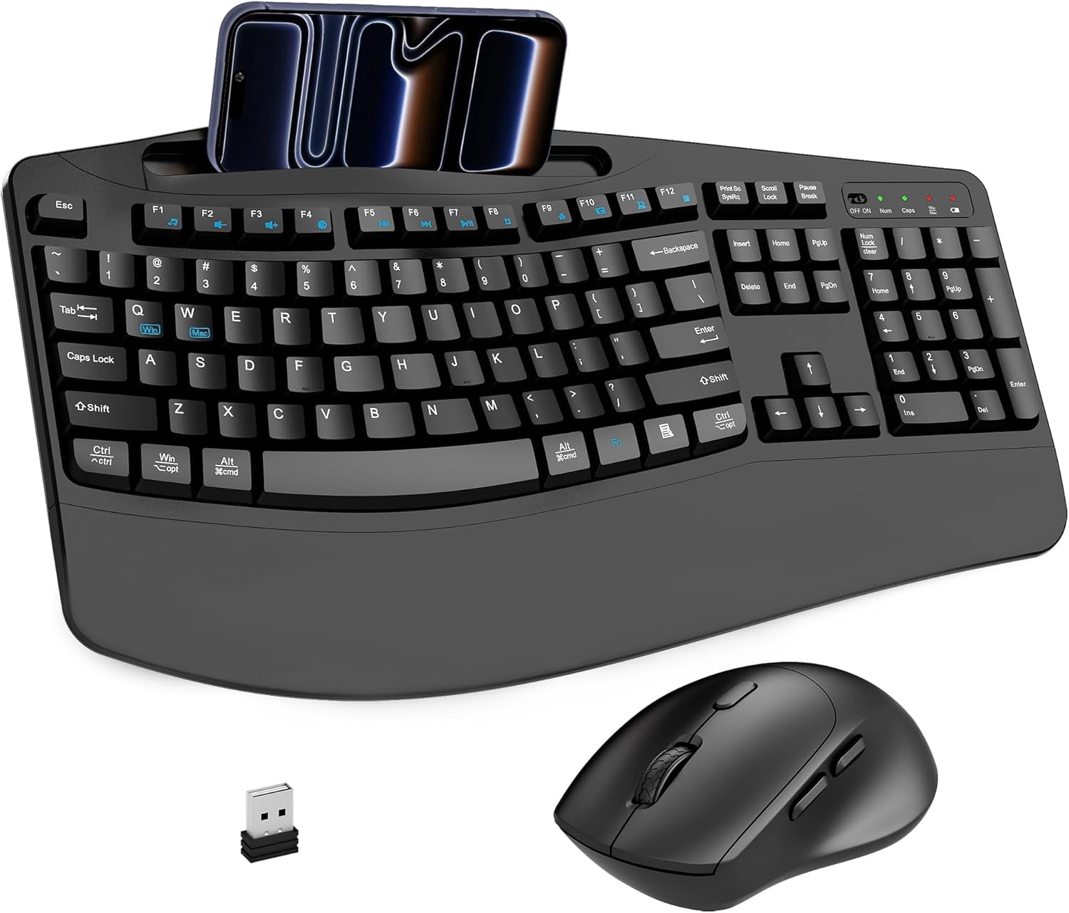 Wireless Keyboard and Mouse Combo, 2.4G Full Size Wave Keys Ergonomic ...