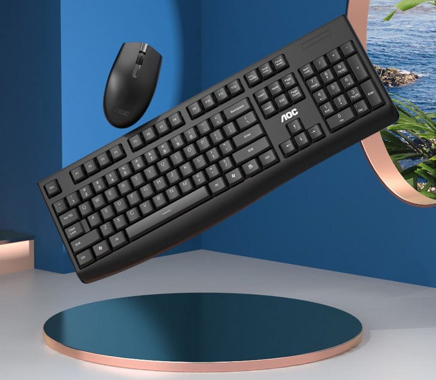 Wireless Keyboard And Mouse Combo, 2.4G Full-Sized Ergonomic Computer ...
