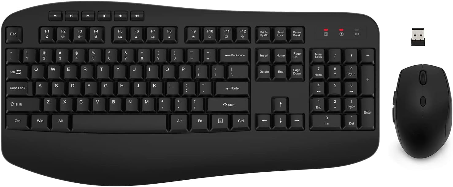 Wireless Keyboard Mouse Combo, 2.4G Full-Sized Large Wireless Keyboard ...