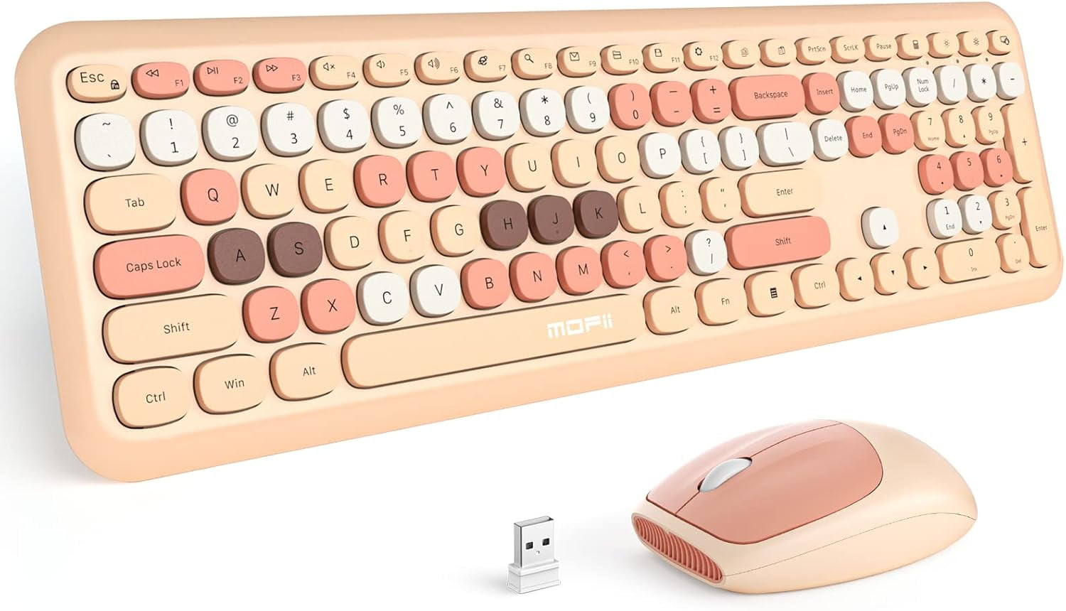 Wireless Keyboard and Mouse Combo,2.4GHz Retro Full-Size Keyboard with Number Pad and Cute ...