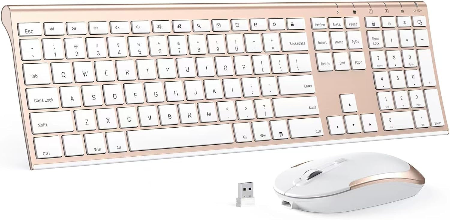 Wireless Keyboard and Mouse Combo, 2.4GHz Ultra-Slim Aluminum ...