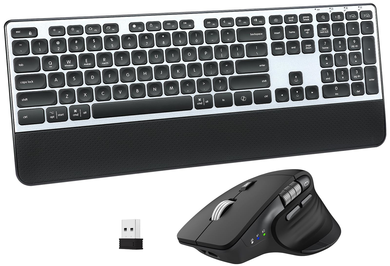 Wireless Keyboard and Mouse Combo, 2-in-1 USB Receiver & Dual Bluetooth ...