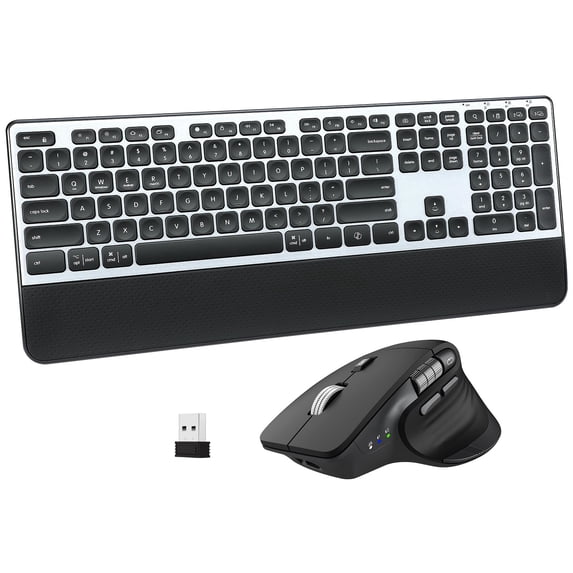Wireless Keyboard and Mouse Combo, 2-in-1 USB Receiver & Dual Bluetooth ...