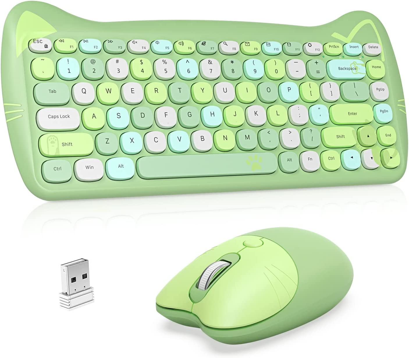 Green Wireless Keyboard and Mouse Combo, 84 Key Retro, Ergonomic Design ...