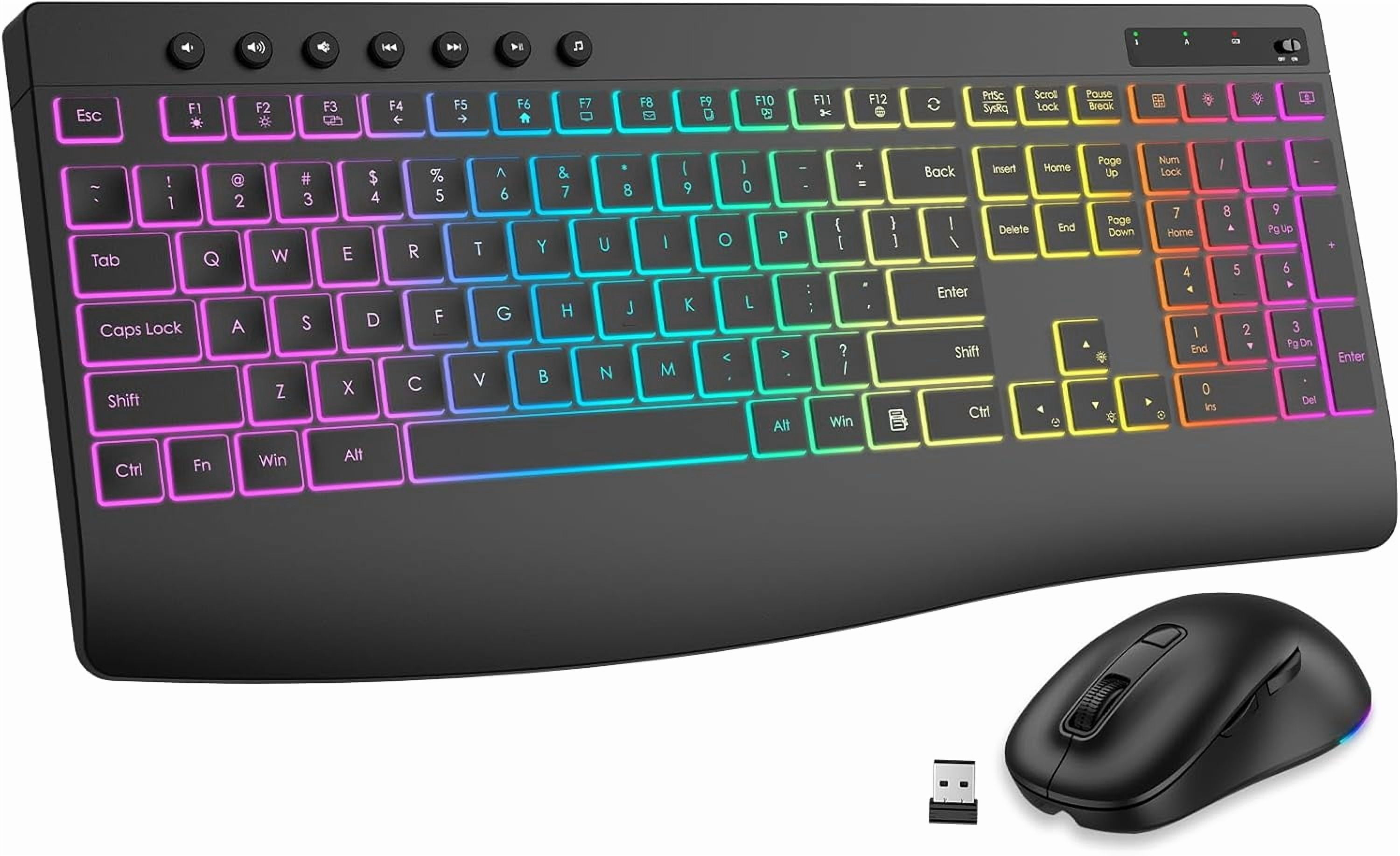 Wireless Keyboard and Mouse Combo, 9 Backlit Effects, Rechargeable ...