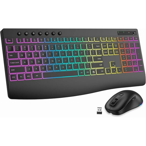 Wireless Keyboard and Mouse Combo, 9 Backlit Effects, Rechargeable ...