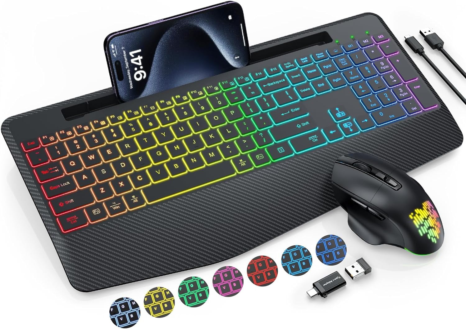 Wireless Keyboard and Mouse Combo - 9 Backlit Effects, Wrist Rest ...