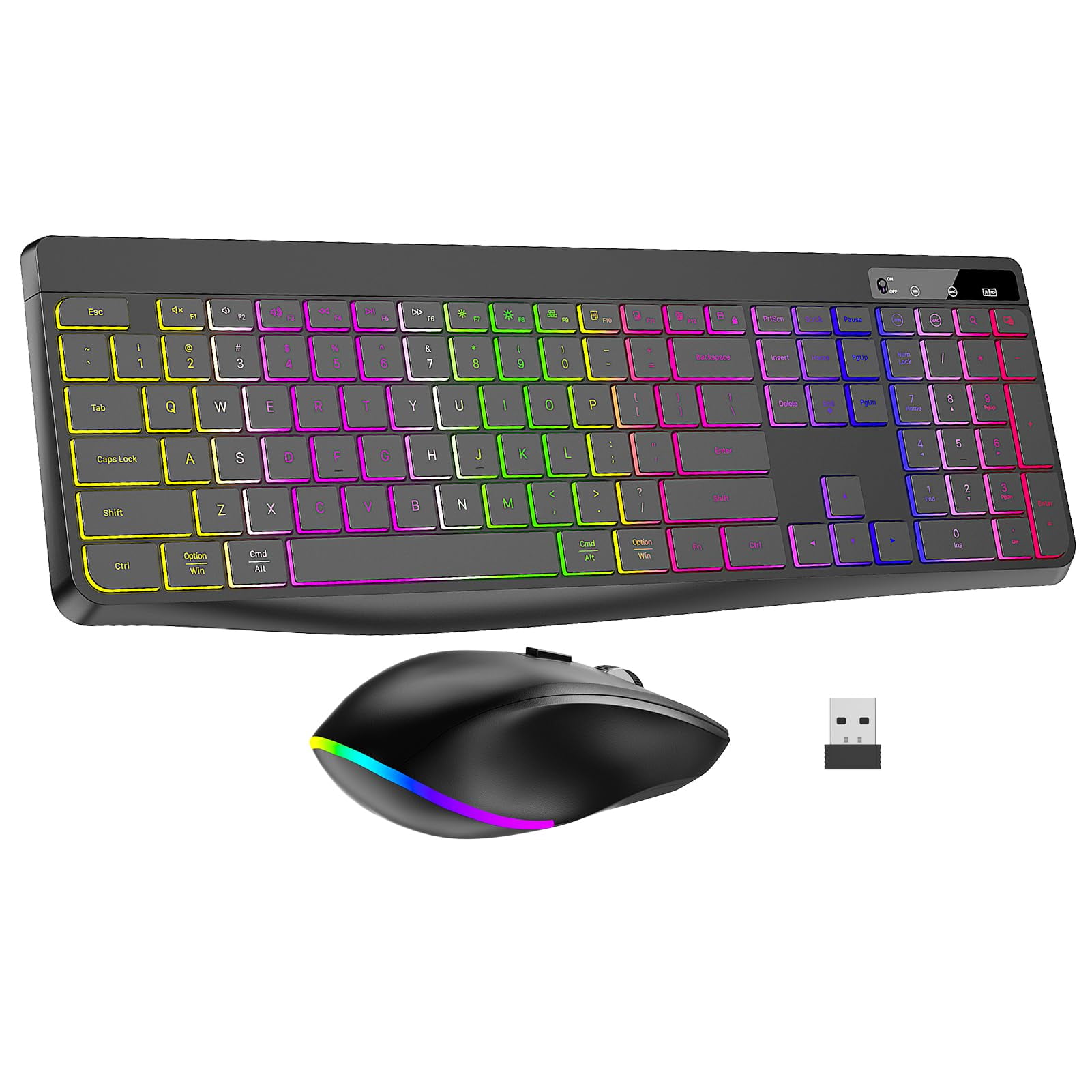 Wireless Keyboard and Mouse Combo Backlit,2.4Ghz Rechargeable Light Up ...