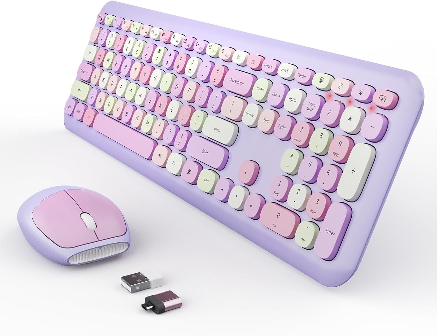 Wireless Keyboard and Mouse Combo, Colorful Ergonomic Full Size Retro ...