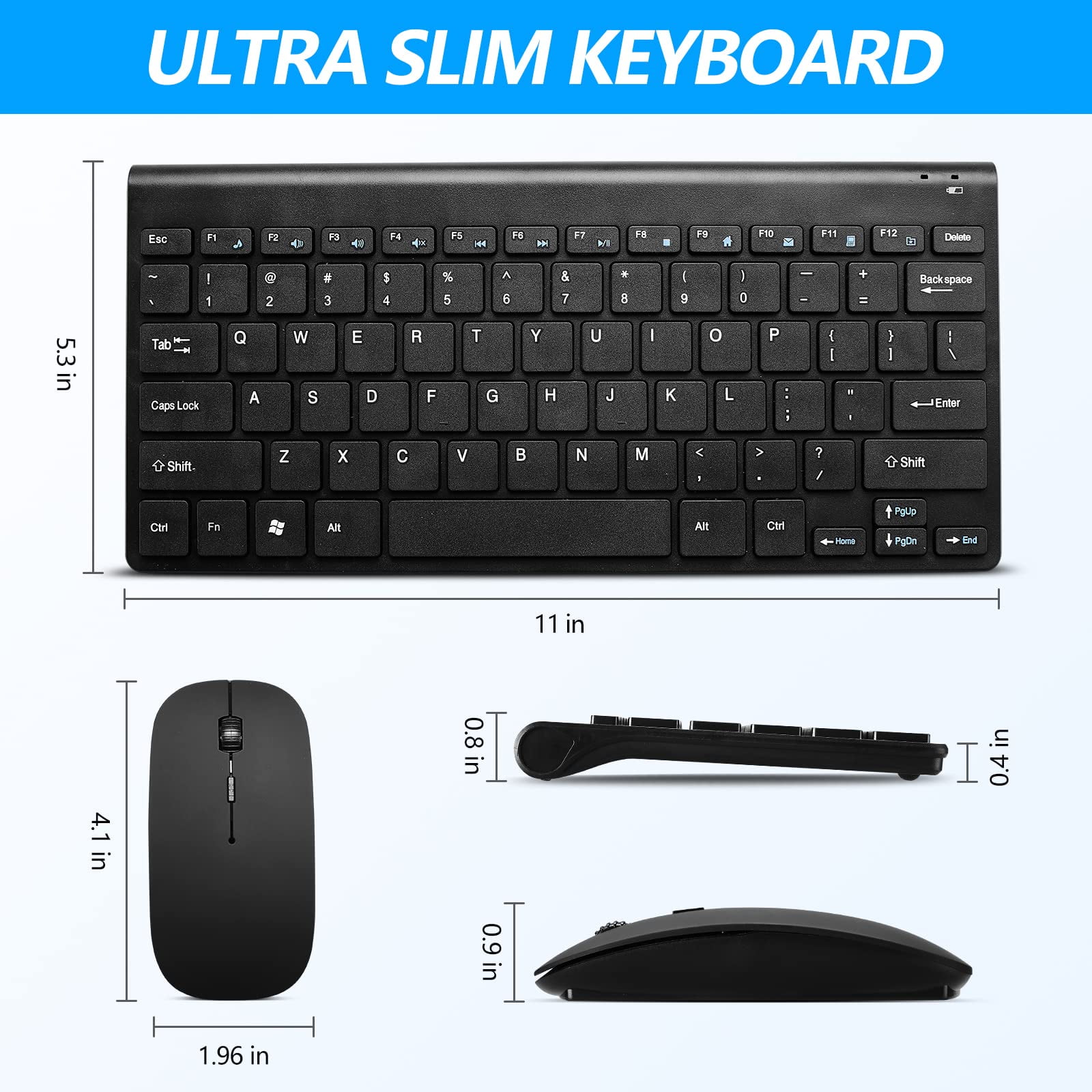 Wireless Keyboard and Mouse Combo, Compact Quiet Wireless Keyboard and ...
