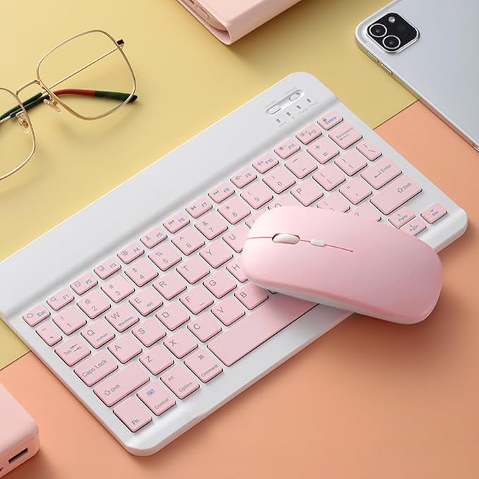 Wireless Keyboard and Mouse Combo, Cute Bluetooth Keyboard with Slicent ...
