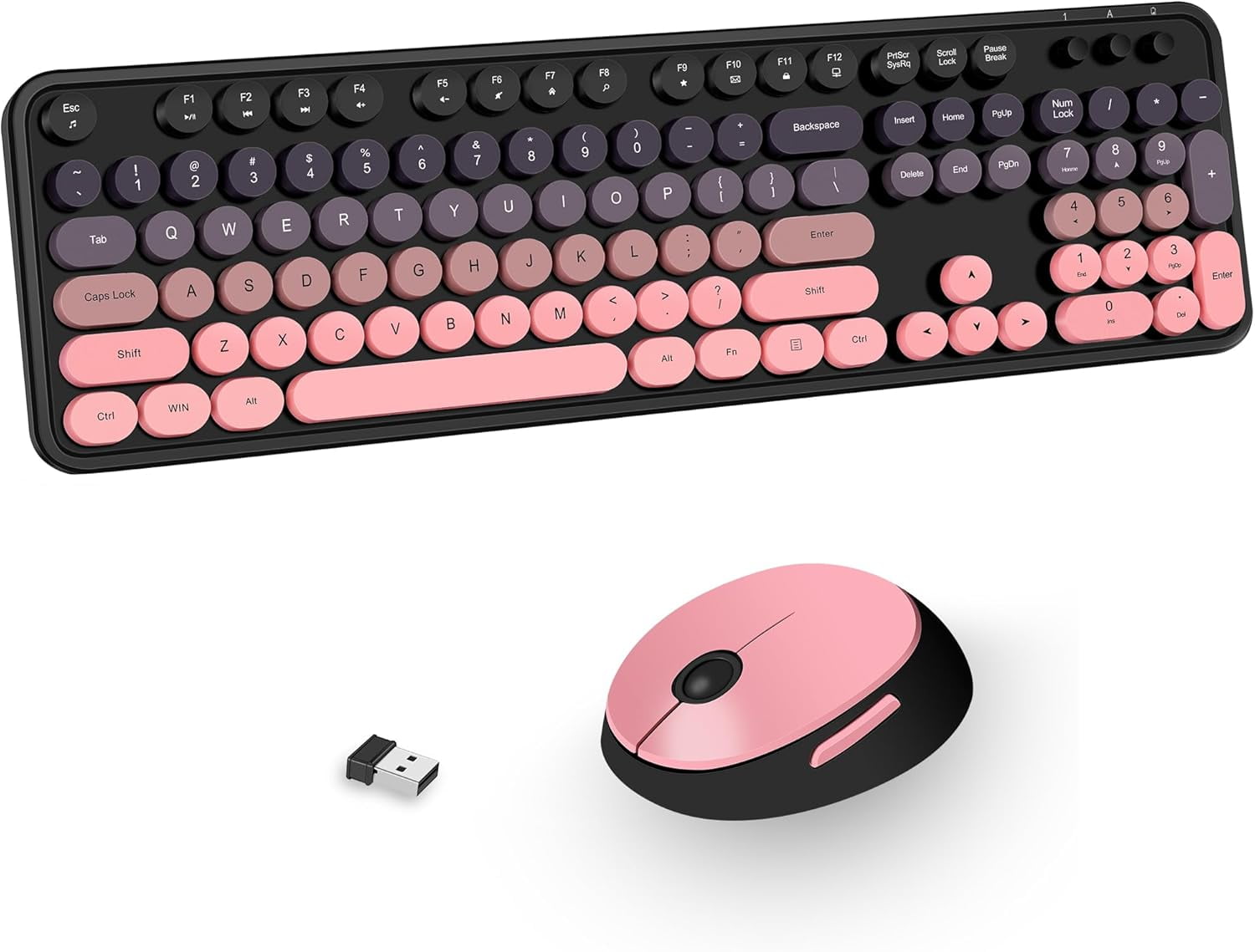 Wireless Keyboard and Mouse Combo, Cute Colorful 104 Keys Typewriter ...